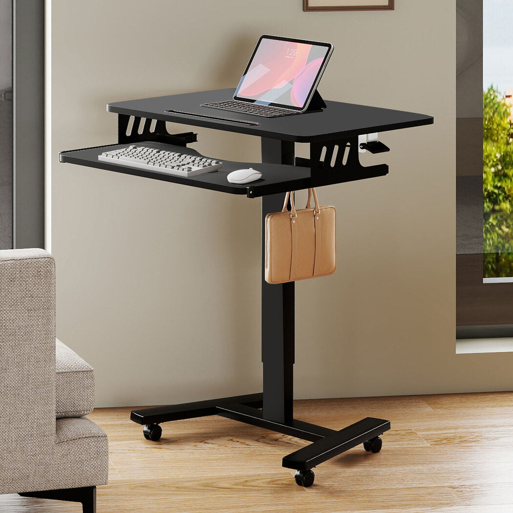 Mobile Standing Desk Adjustable Height Computer Table Keyboard Tray Wh ...